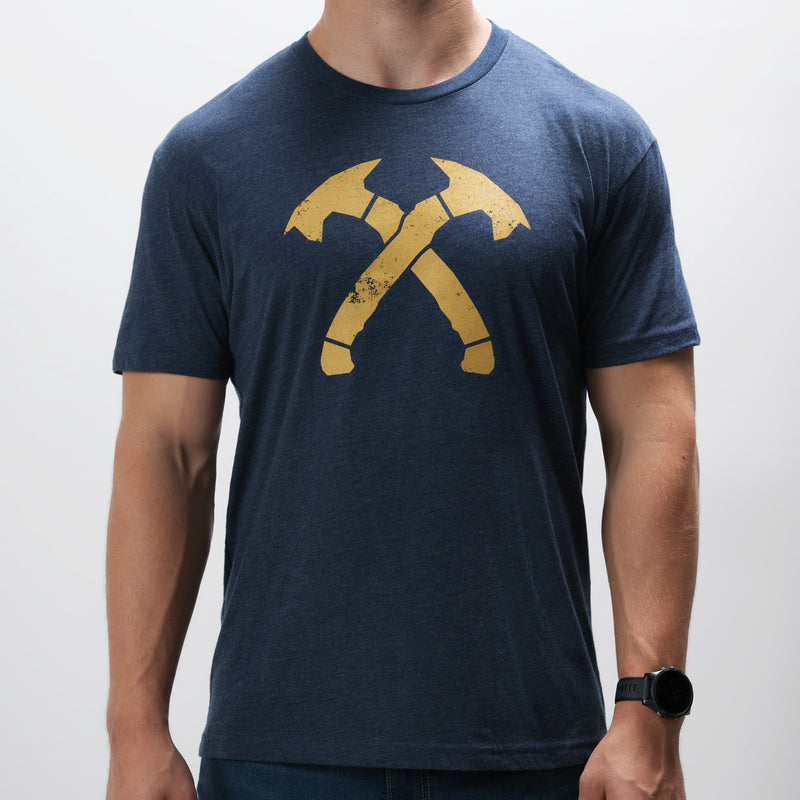 Navy Blue and Gold Distressed Crossed Hawks Tee